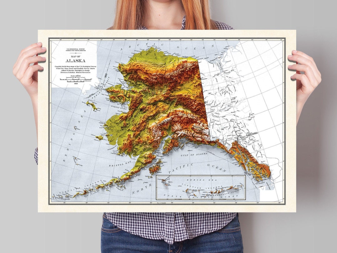 Alaska Map | Topographic Map | Shaded Relief Map | USA - Etsy UK