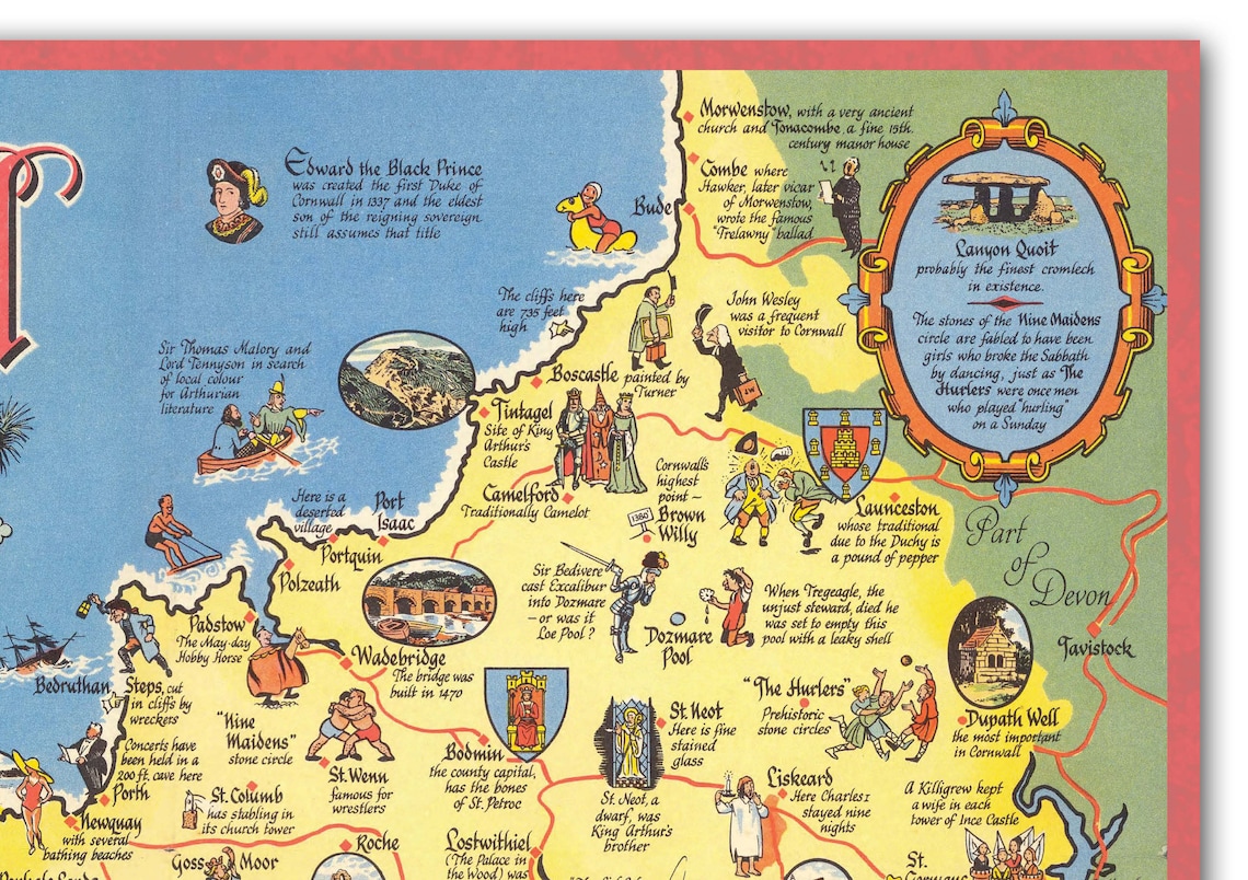 Cornwall, Stronghold of the Early Britons, Pictorial Map | Vintage ...