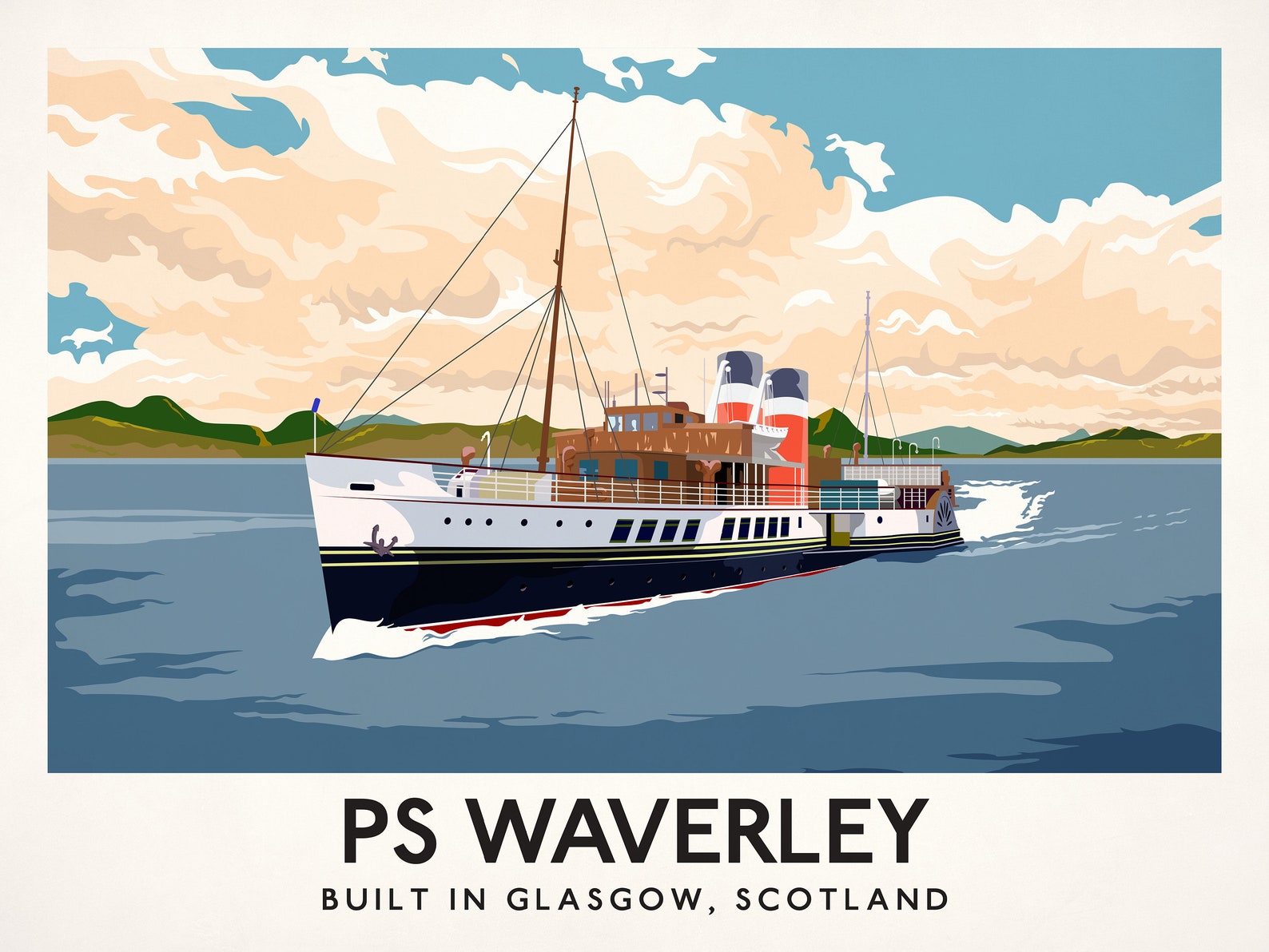 PS Waverley vintage style railway travel poster art of last | Etsy