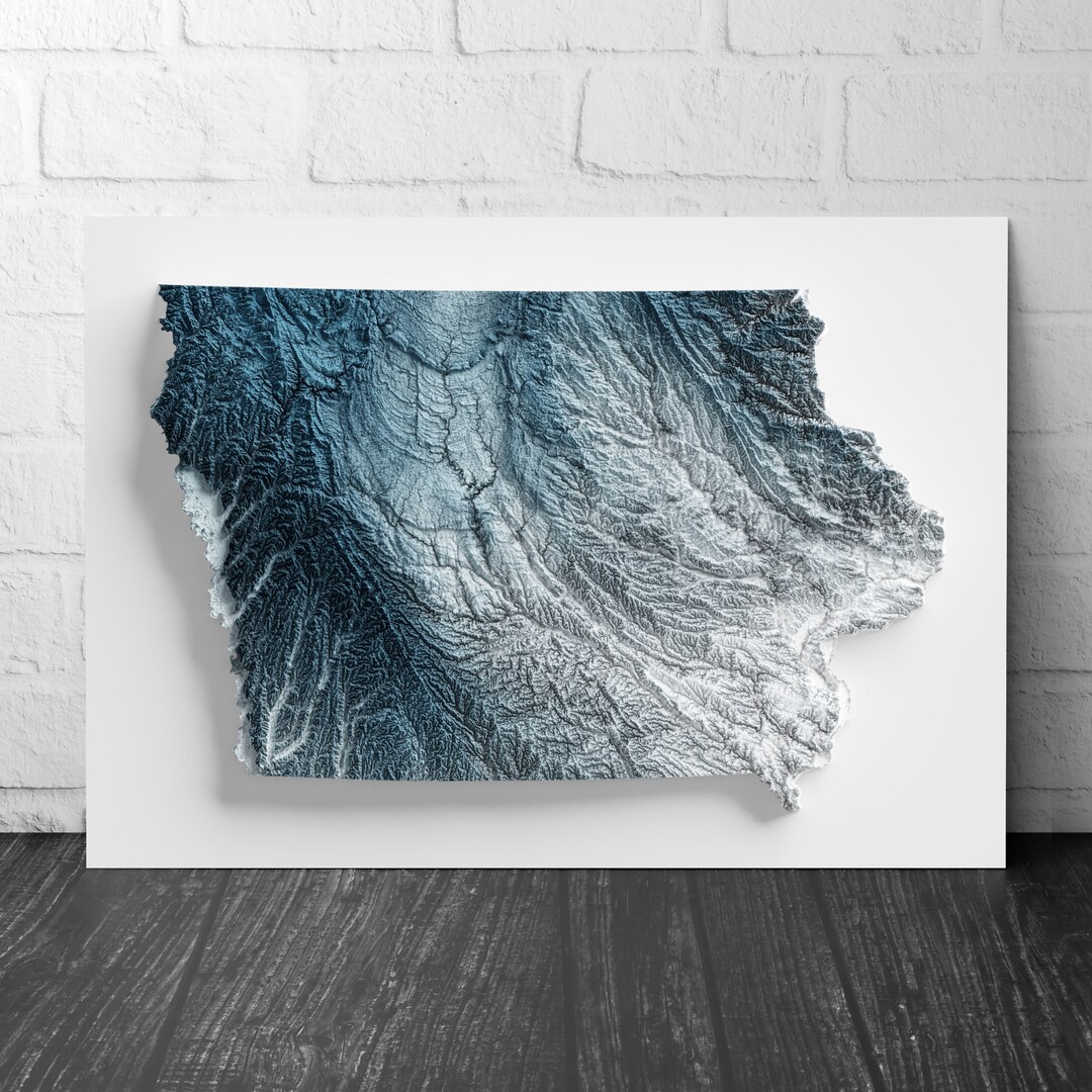 Iowa Art Relief Map - 2D Print - USA Geology - 2D Shaded Relief Map ...