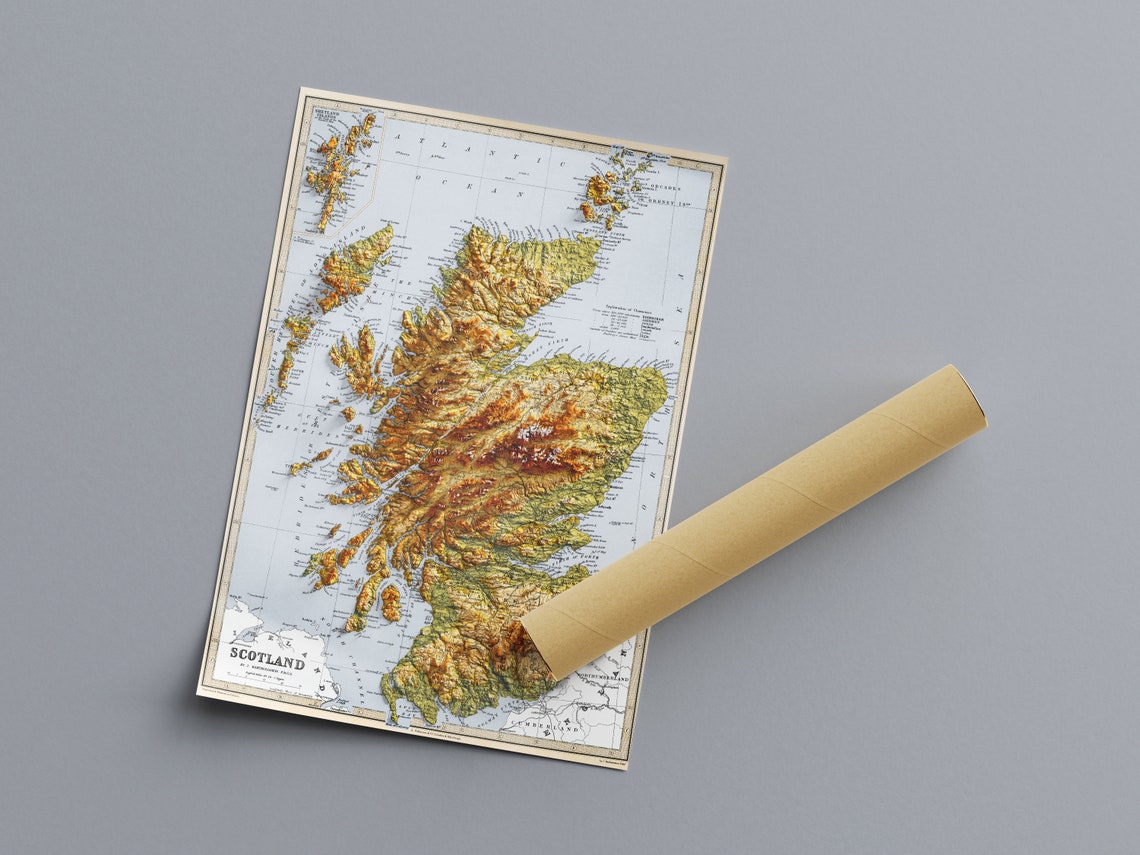Vintage Map of Scotland - Topographic Bartholomew Map Print - 1871 - 2D ...