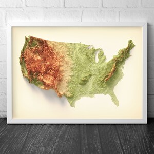 United States Art Relief Map - 2D Print - USA Geology - 2D Shaded ...