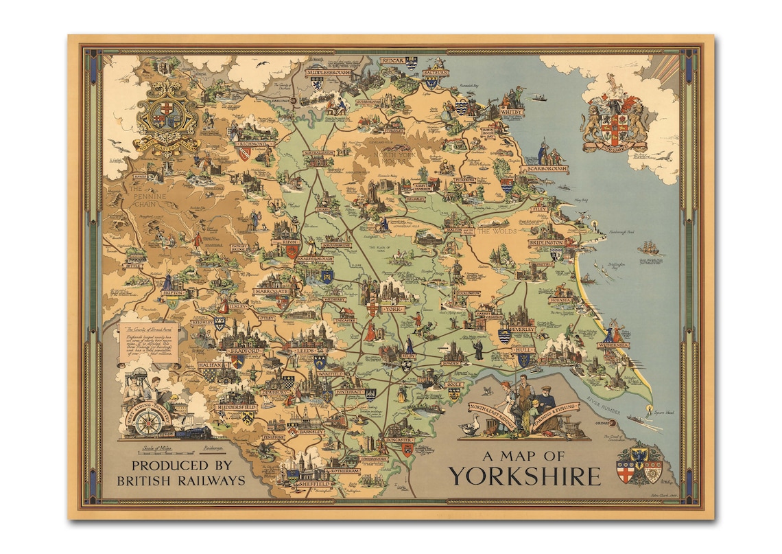Old Map of Yorkshire Vintage England British Map - Etsy UK