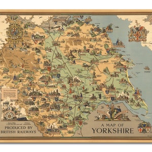 Old Map of Yorkshire | Vintage England | British Map | Pictorial Map ...