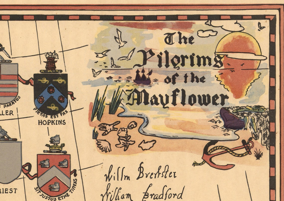 The Pilgrims of the Mayflower Old Map of England and Holland | Etsy
