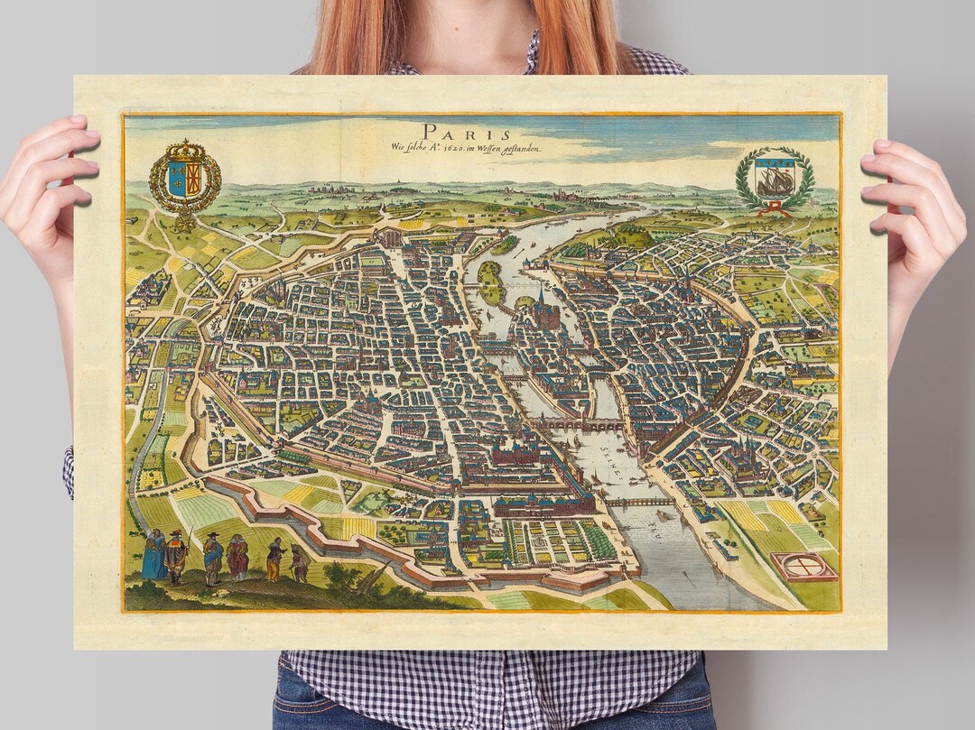 Old Map of Paris, 1655 Map of Paris, France by Caspar Merian, Home ...