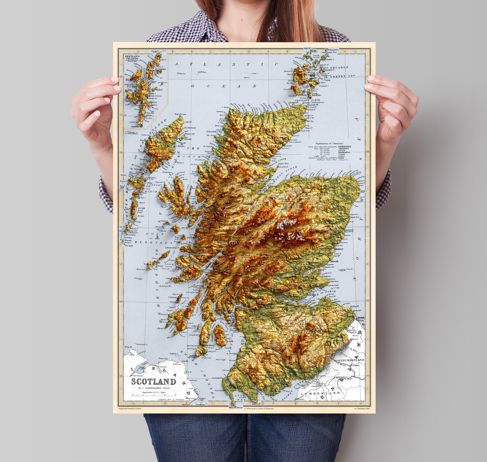 Vintage Map of Scotland - Topographic Bartholomew Map Print - 1871 - 2D ...