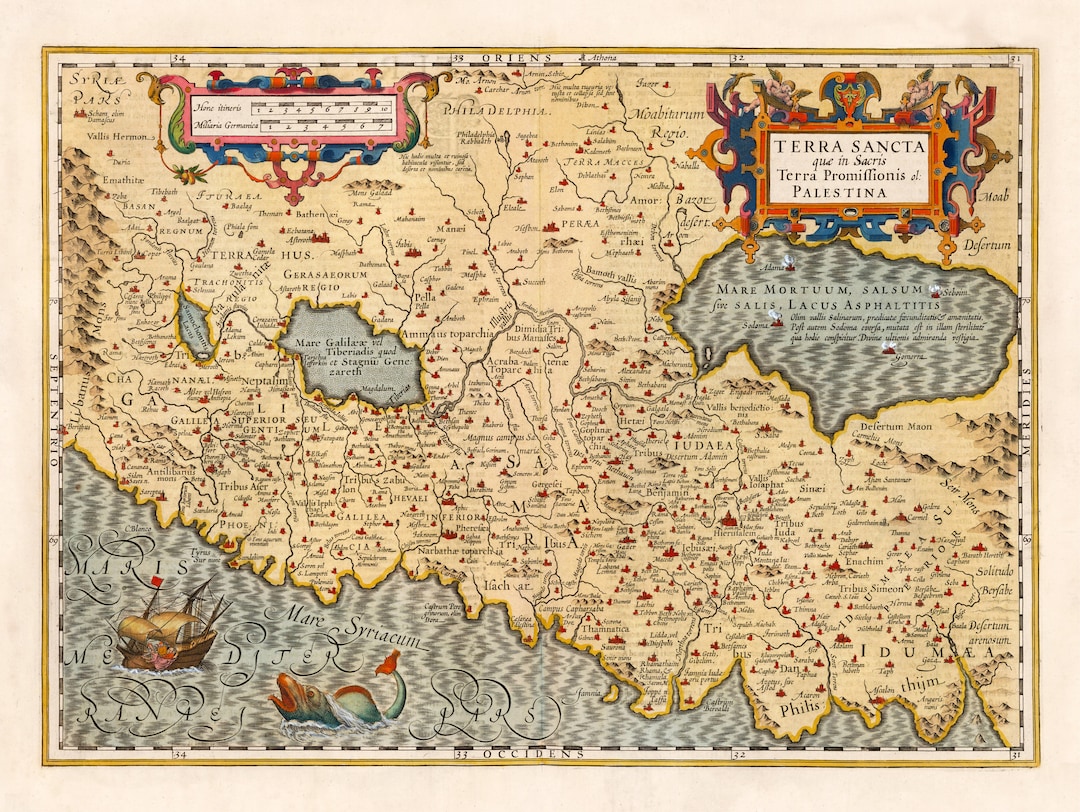 Mapa da Terra Santa Terra Sancta Antiga Palestina, Palestina, 1623 ...