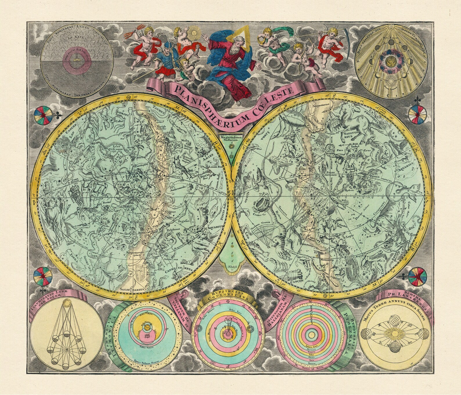 Planisphere Coeleste Map, Vintage 1730 Celestial World Antique Print ...
