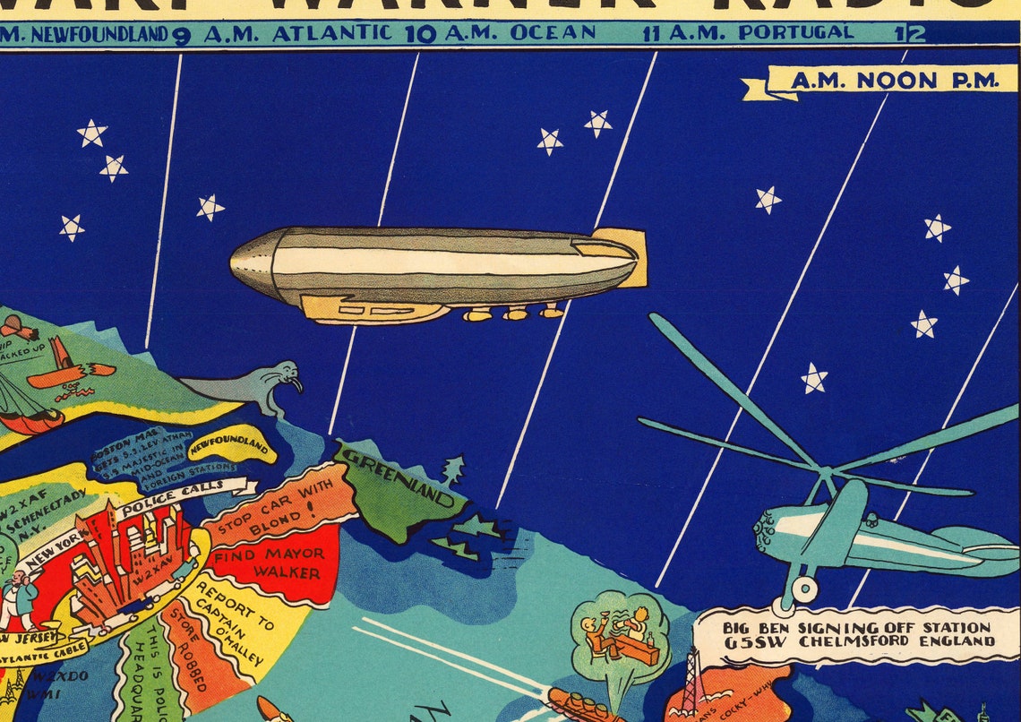 Short Wave Radio Map Vintage World Map Vintage Poster | Etsy