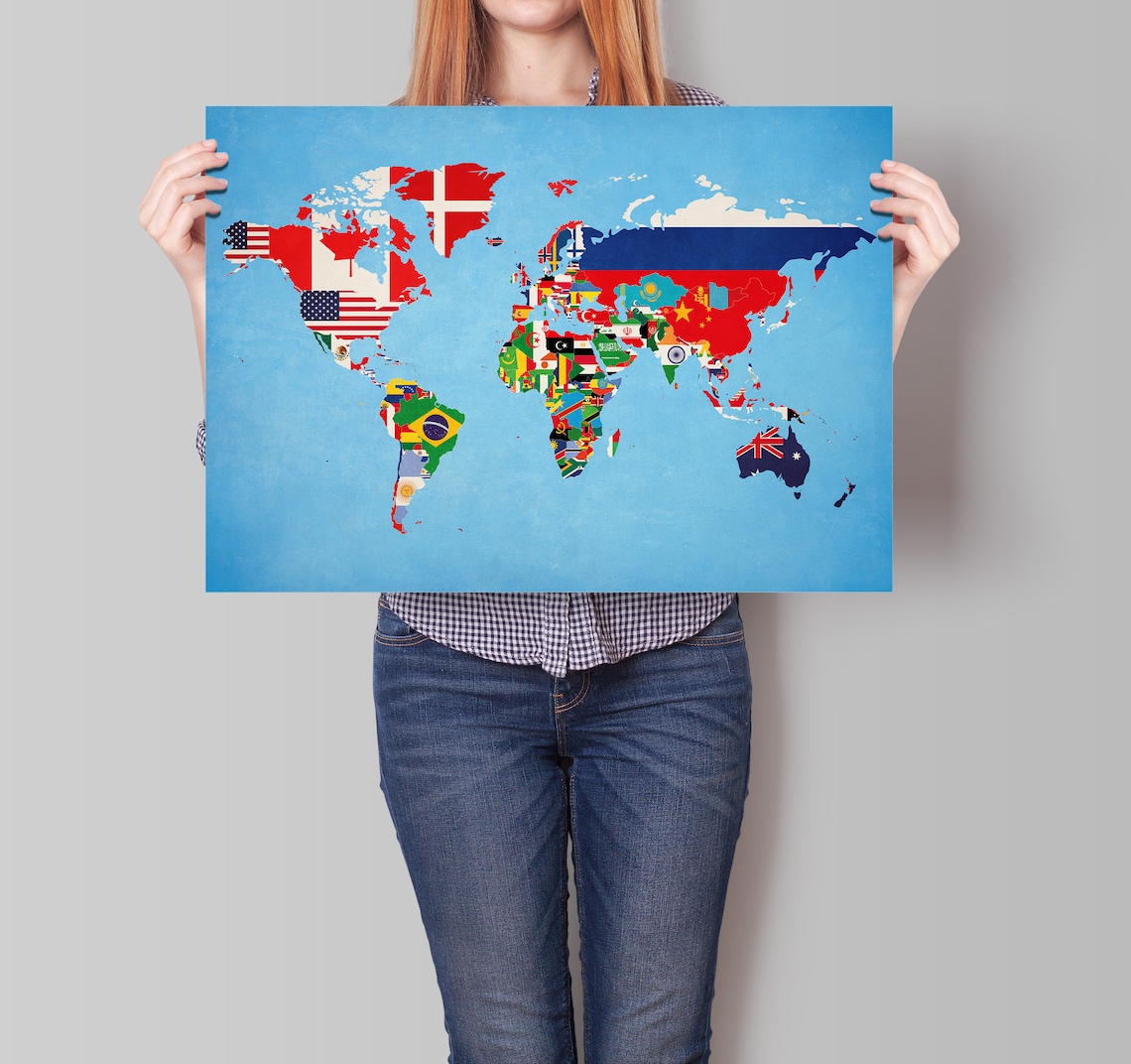World Map of Flags Country Map Poster Educational Art - Etsy Australia