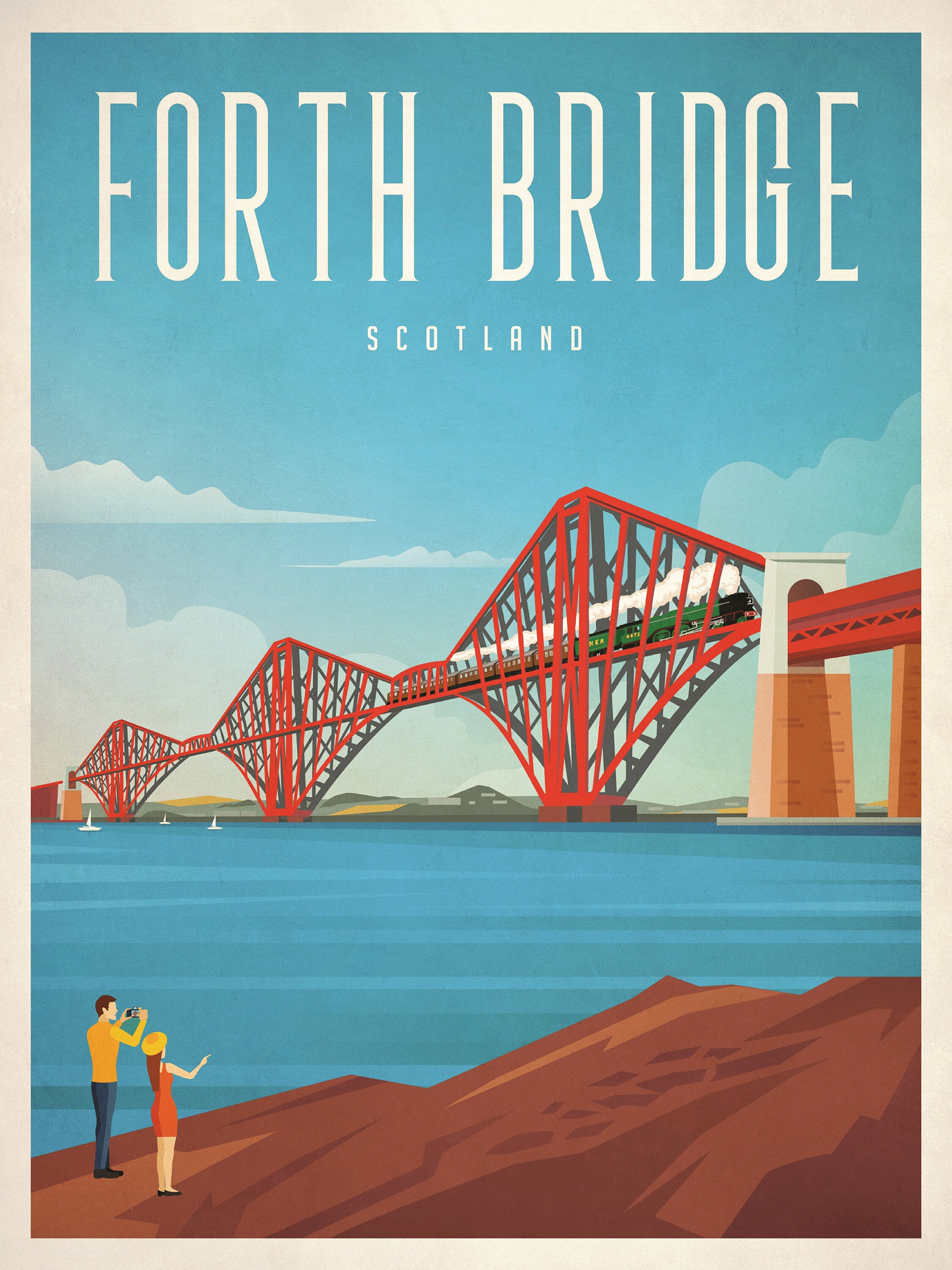 Forth Rail Bridge Travel Poster Featuring the Flying Scotsman - Etsy UK