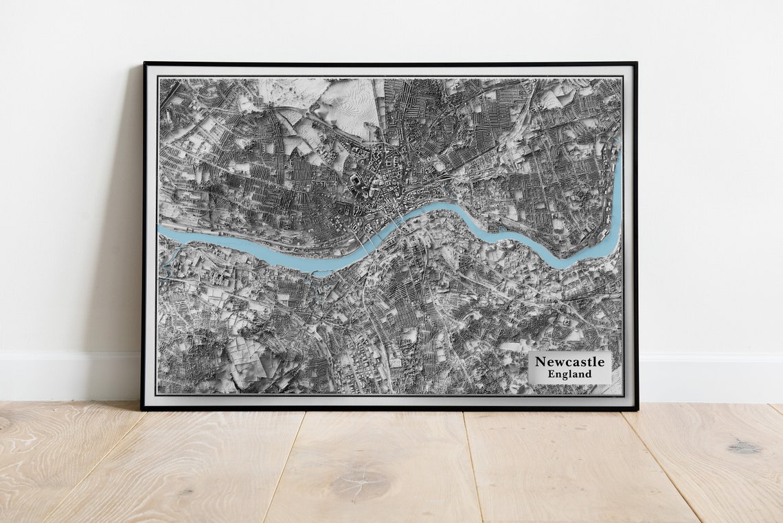 Newcastle, England - Shaded Relief Map - Detailed Topography ...