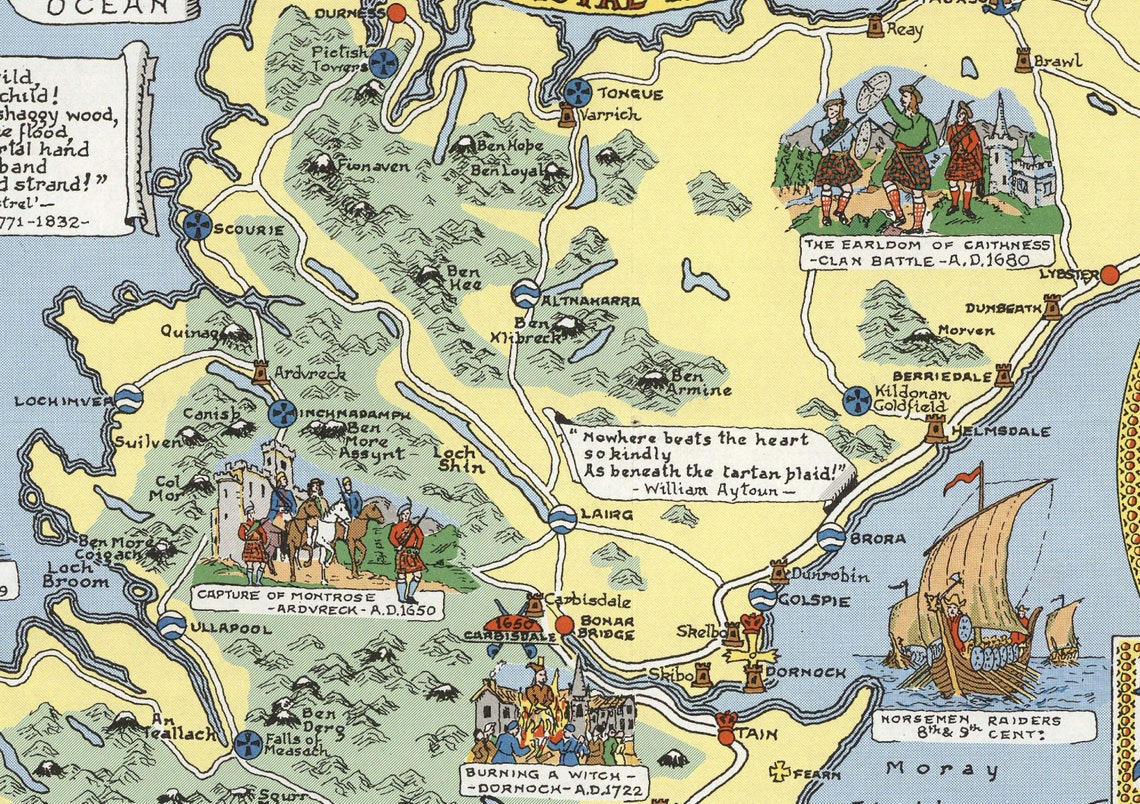 Historical Scotland Map Pictorial Scottish Map Large Map | Etsy UK