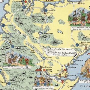 Historical Scotland Map, Pictorial Scottish Map, Large Map, Fine Art ...