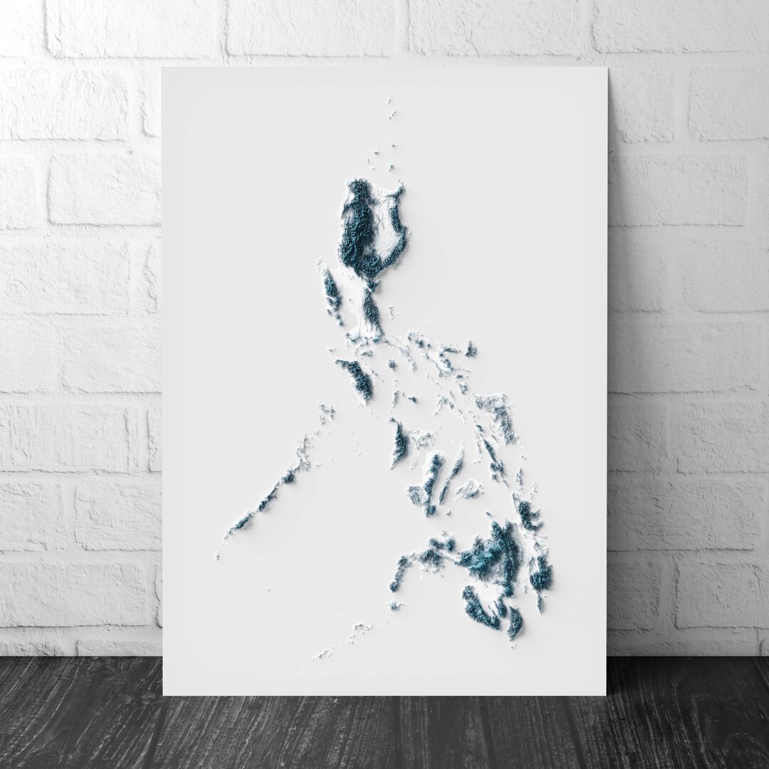 Philippines Art Relief Map - 2D Blue and White Print - Philippines ...