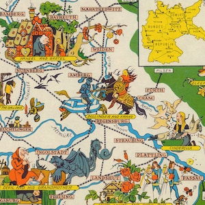 Old Germany Fairytales Map - With the German Federal Railroad Through ...