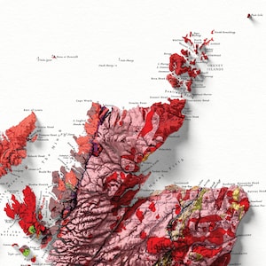 British Islands Geology Elevation Map - 2D Relief Map Print With 3D ...