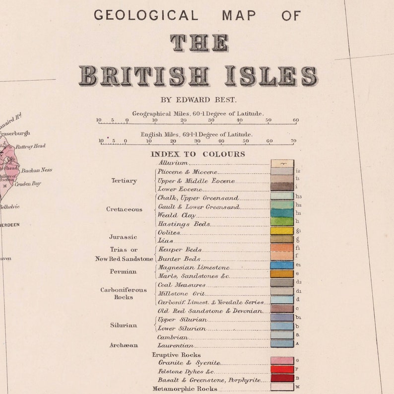 A Geological Map of the British Isles - Vintage Geology Print of the UK ...