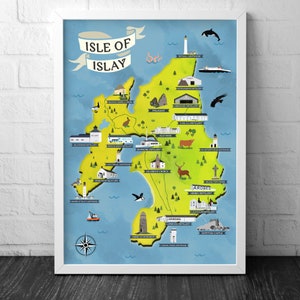 Isle of Islay Map | Pictorial Lighthouse Poster | Whisky Distilleries ...