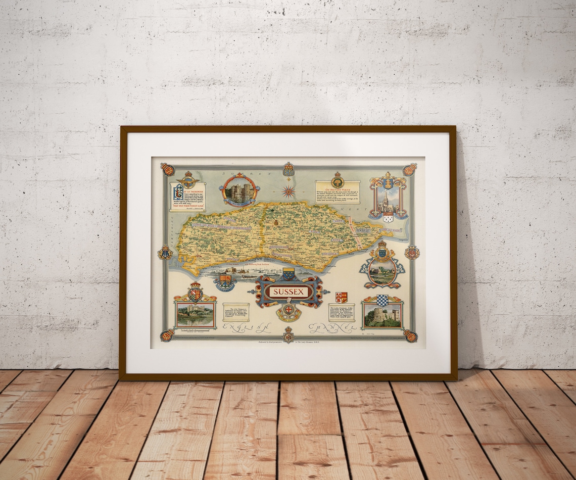 Sussex Map | Old 19th Century Map | United Kingdom's Counties |fine ...
