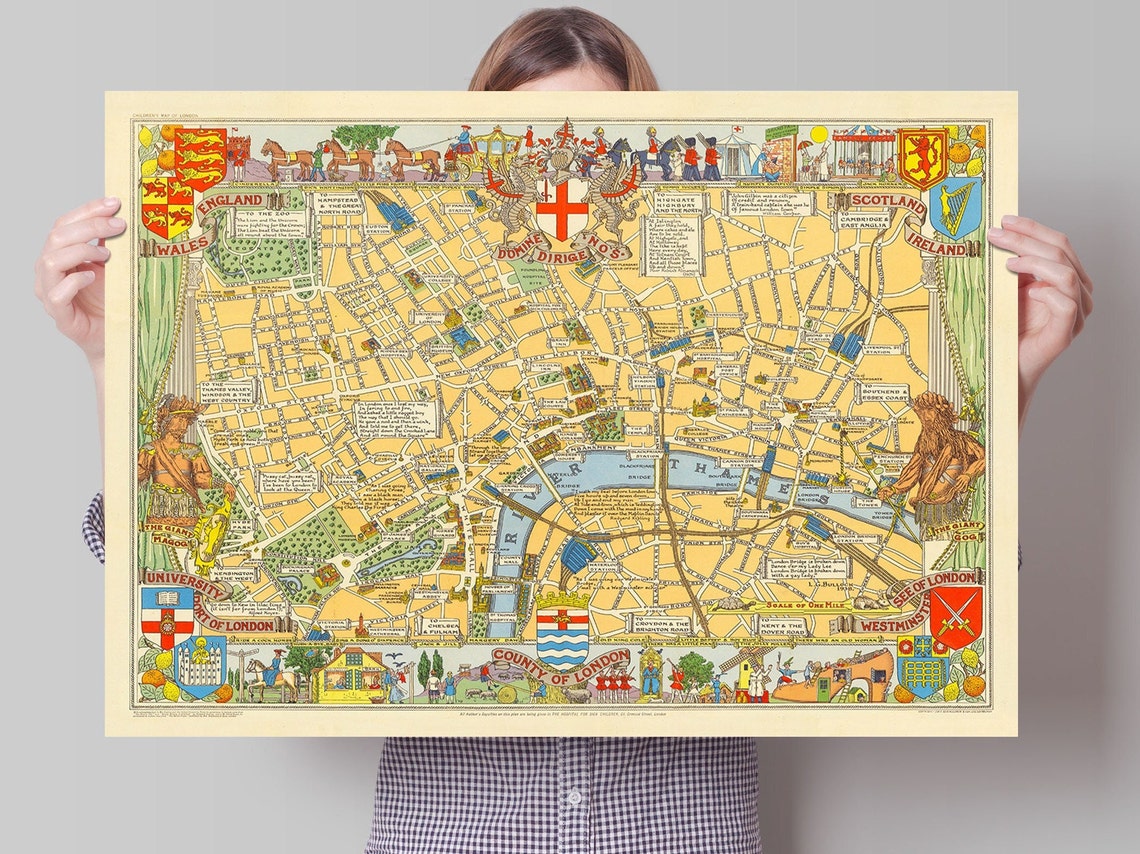 Children's Map of London Reproduction of 1938 Vintage - Etsy UK