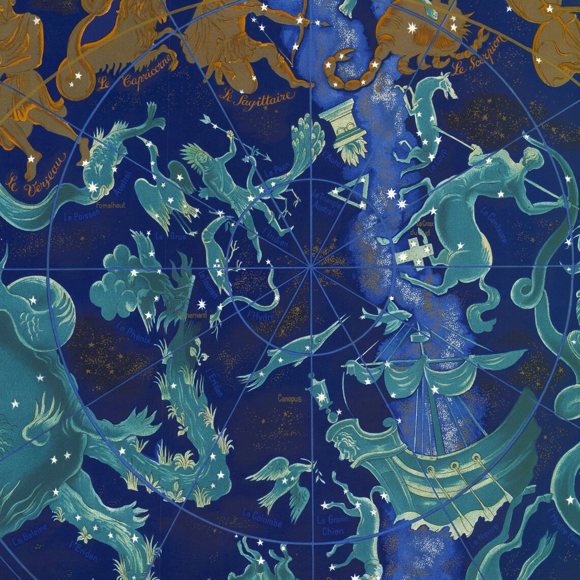 Air France Constellations Map- Illustrated Poster of the Constellations ...