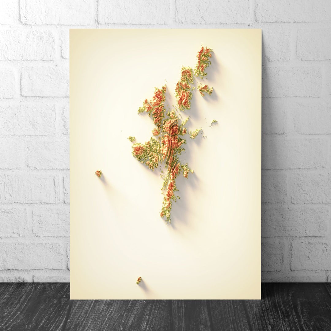 Shetland Isles Art Relief Map - 2D Print - Scotland Geology Poster - 2D ...