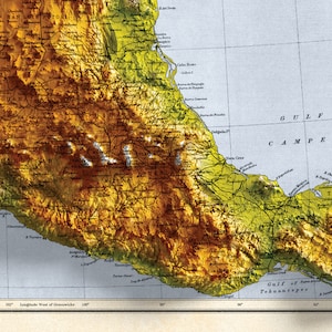 Mexico Topographic Map - 2D Giclée Print - 3D Effect Shaded Relief ...