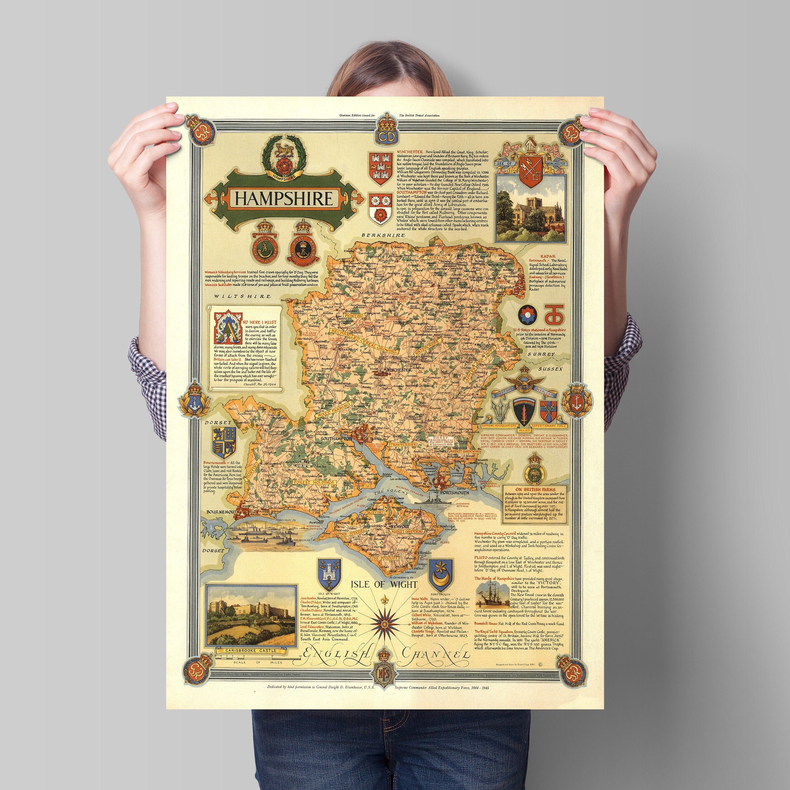 Hampshire Map | Old 19th Century Map | United Kingdom's Counties |fine ...