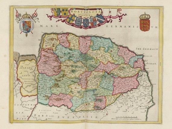 North Norfolk Map Nortfolcia Norfolke Old Antique Map | Etsy