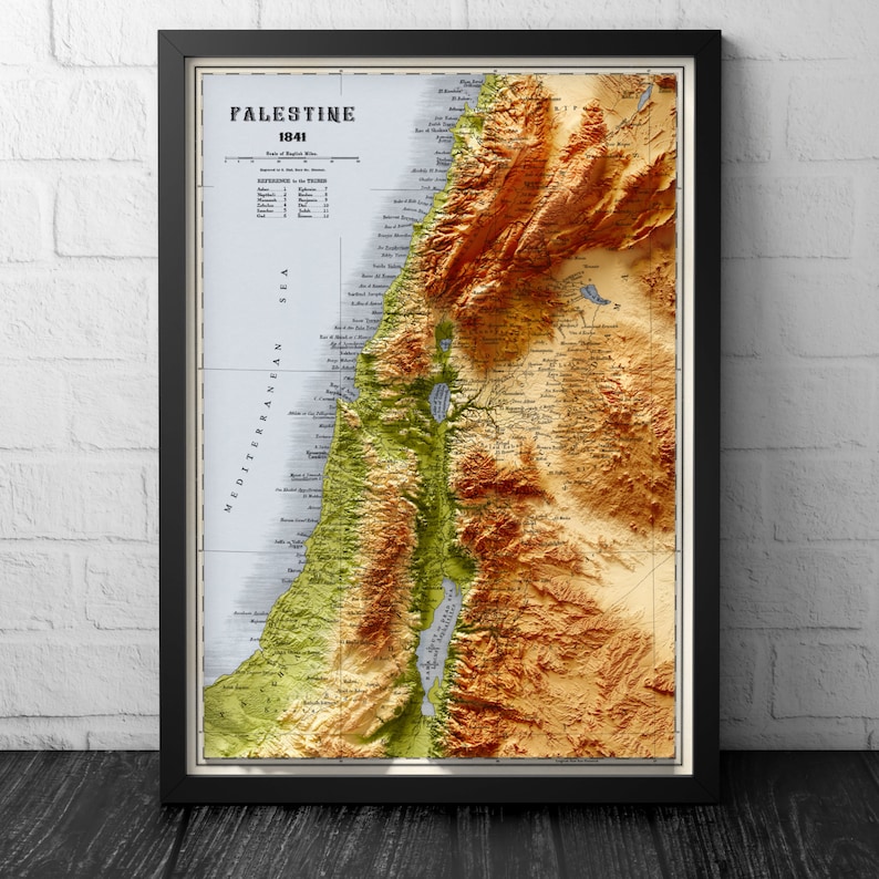 Palestine Map - Topographic Shaded Elevation Relief Map - Vintage Style ...