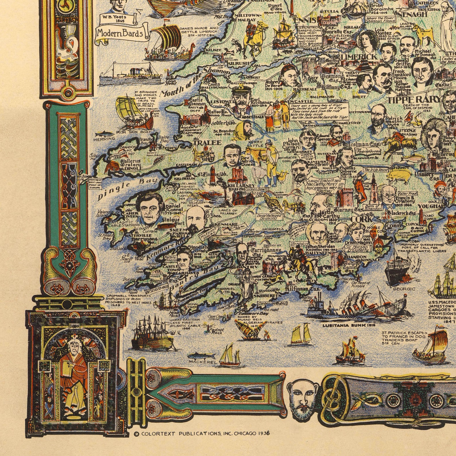 Story Map of Ireland, Vintage Pictorial Irish Poster Featuring ...