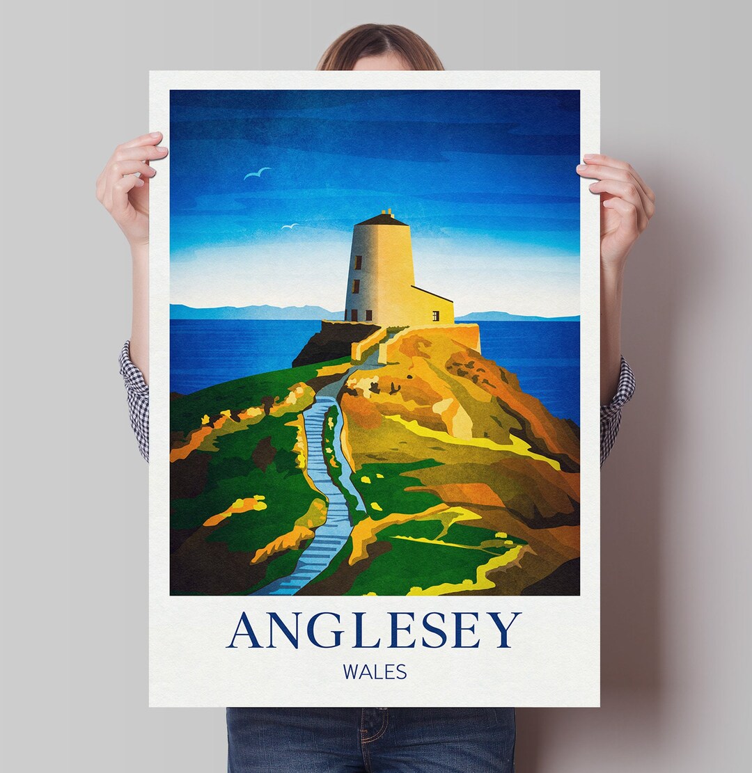 Anglesey Travel Poster | English Coastal Lighthouse Print | Twr Mawr ...