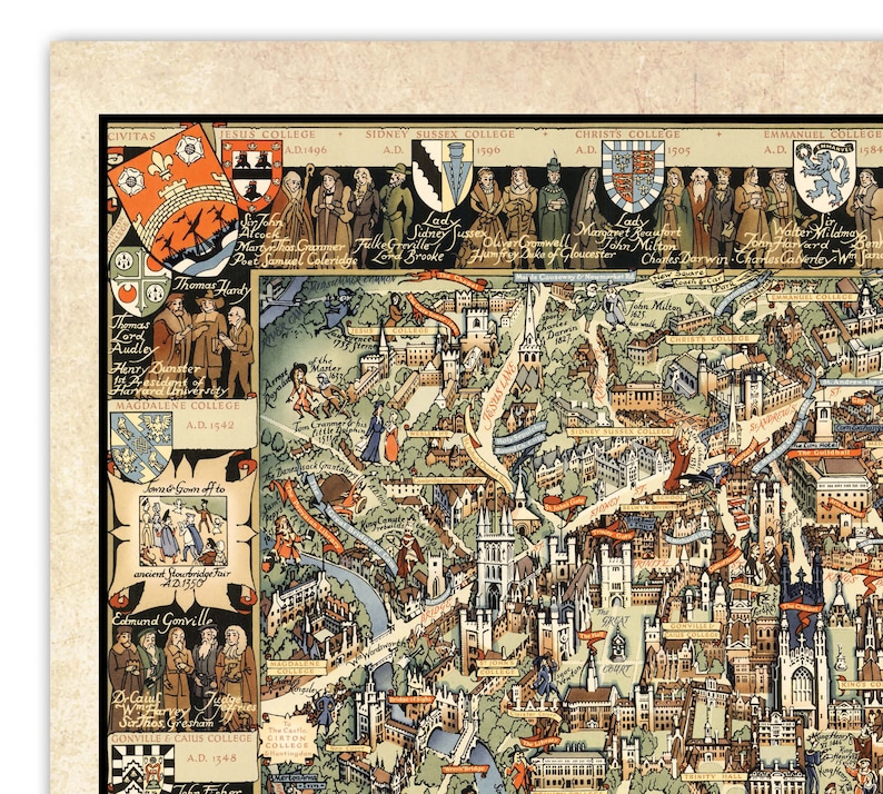A Pictorial Map of Cambridge Vintage Antique 1948 Old - Etsy UK