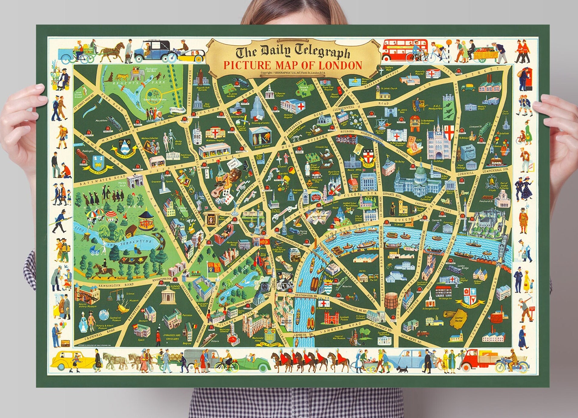 Old Pictorial Map of London - the Daily Telegraph Picture Map of London ...