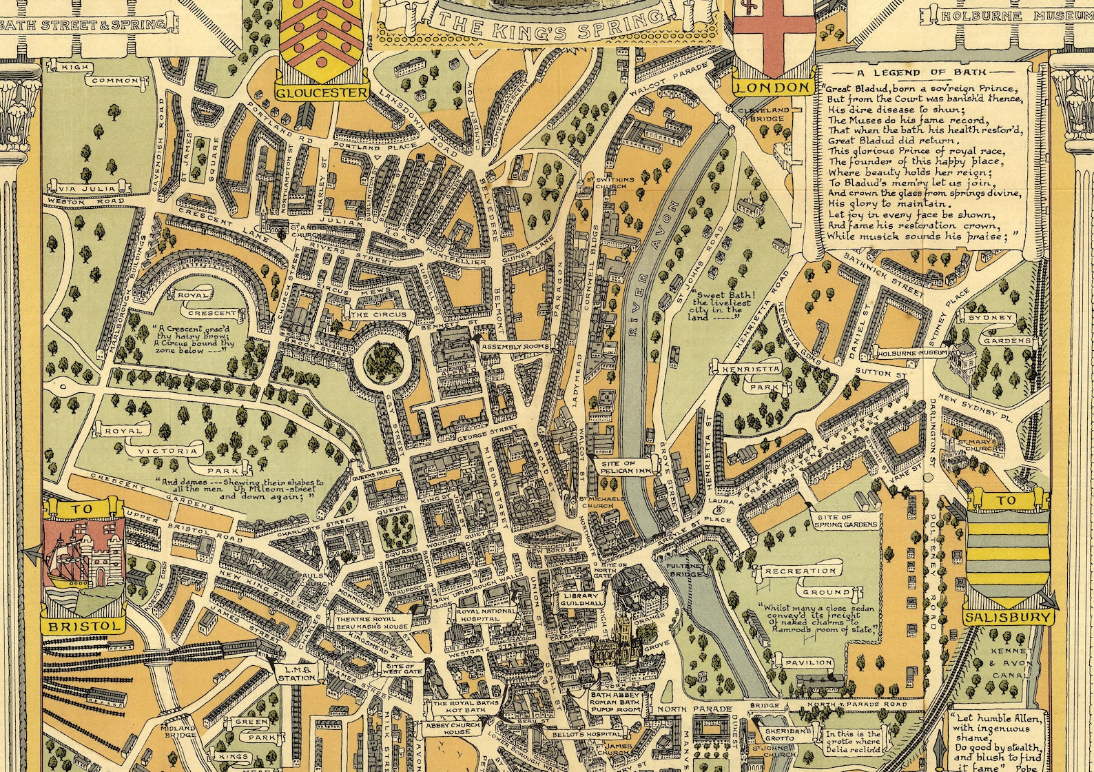 Bath Map - Pictorial Map of the Historic City of Bath -bath Illustrated ...