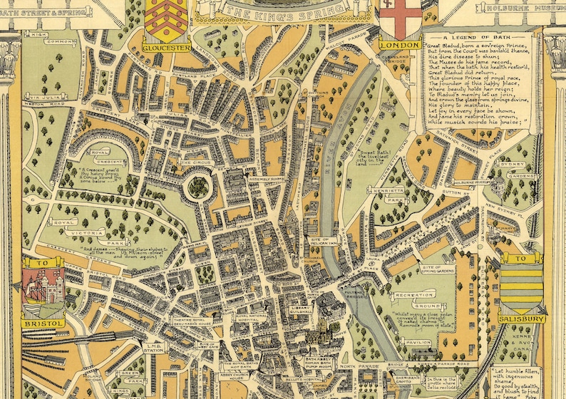Bath Map - Pictorial Map of the Historic City of Bath -bath Illustrated ...