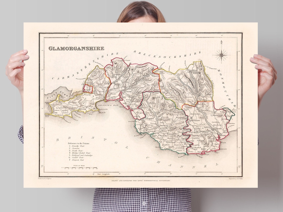Old Map of Glamorganshire | Glamorganshire County | 1844 | Wales Poster ...