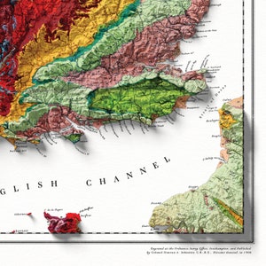 British Islands Geology Elevation Map - 2D Relief Map Print With 3D ...