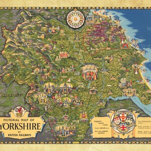 Old Map of Yorkshire | Vintage England| British Map | Pictorial Map ...