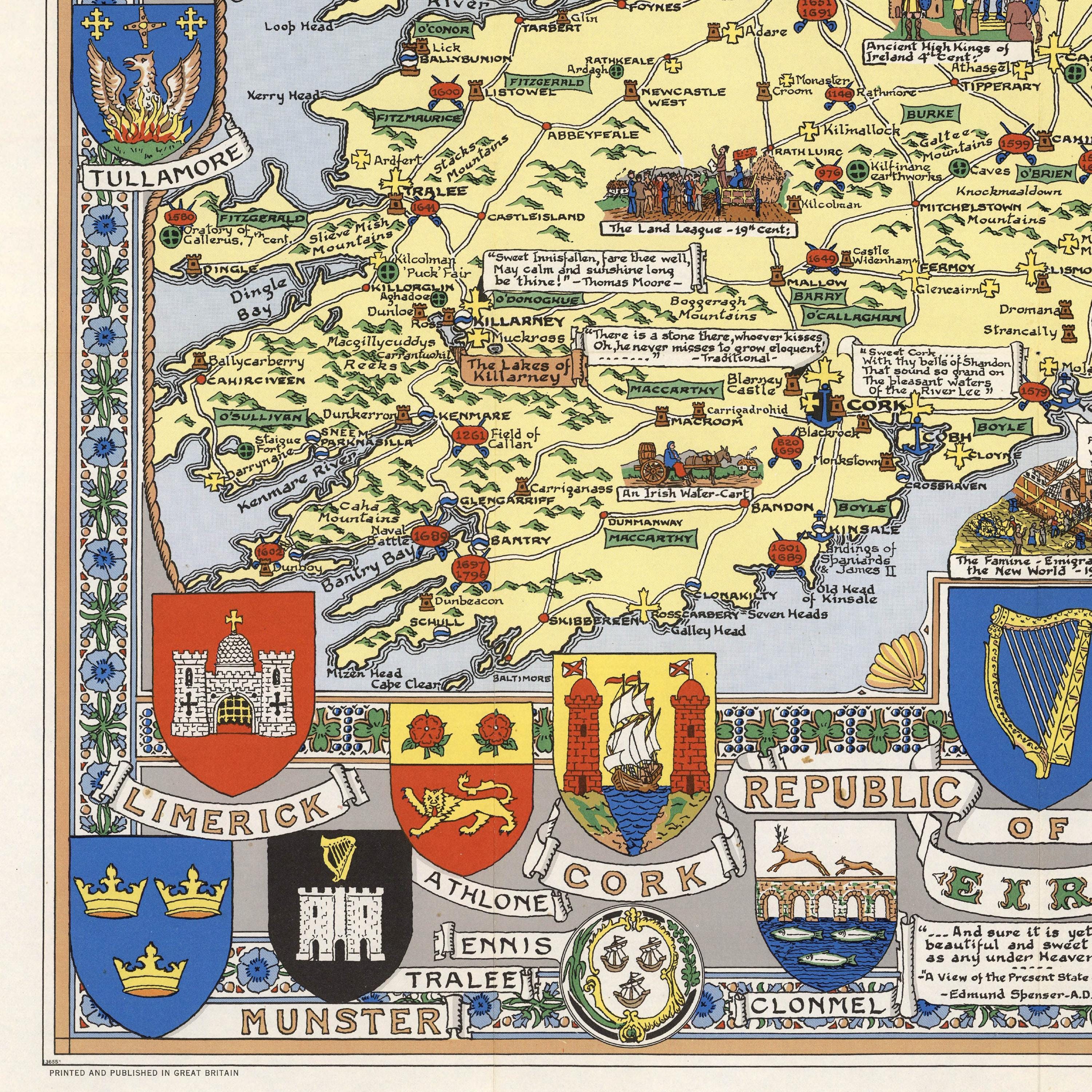 Historical Map of Ireland, Vintage Irish Map, 1969, Bullock Ireland Map ...