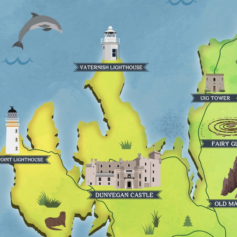 Isle of Skye Map | Pictorial Poster | Whisky Distilleries | Lighthouses ...