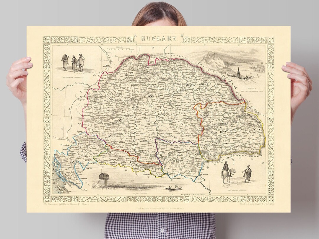 Old Hungary Map | 1851 | Vintage Hungarian Print | Old Map Wall Decor ...