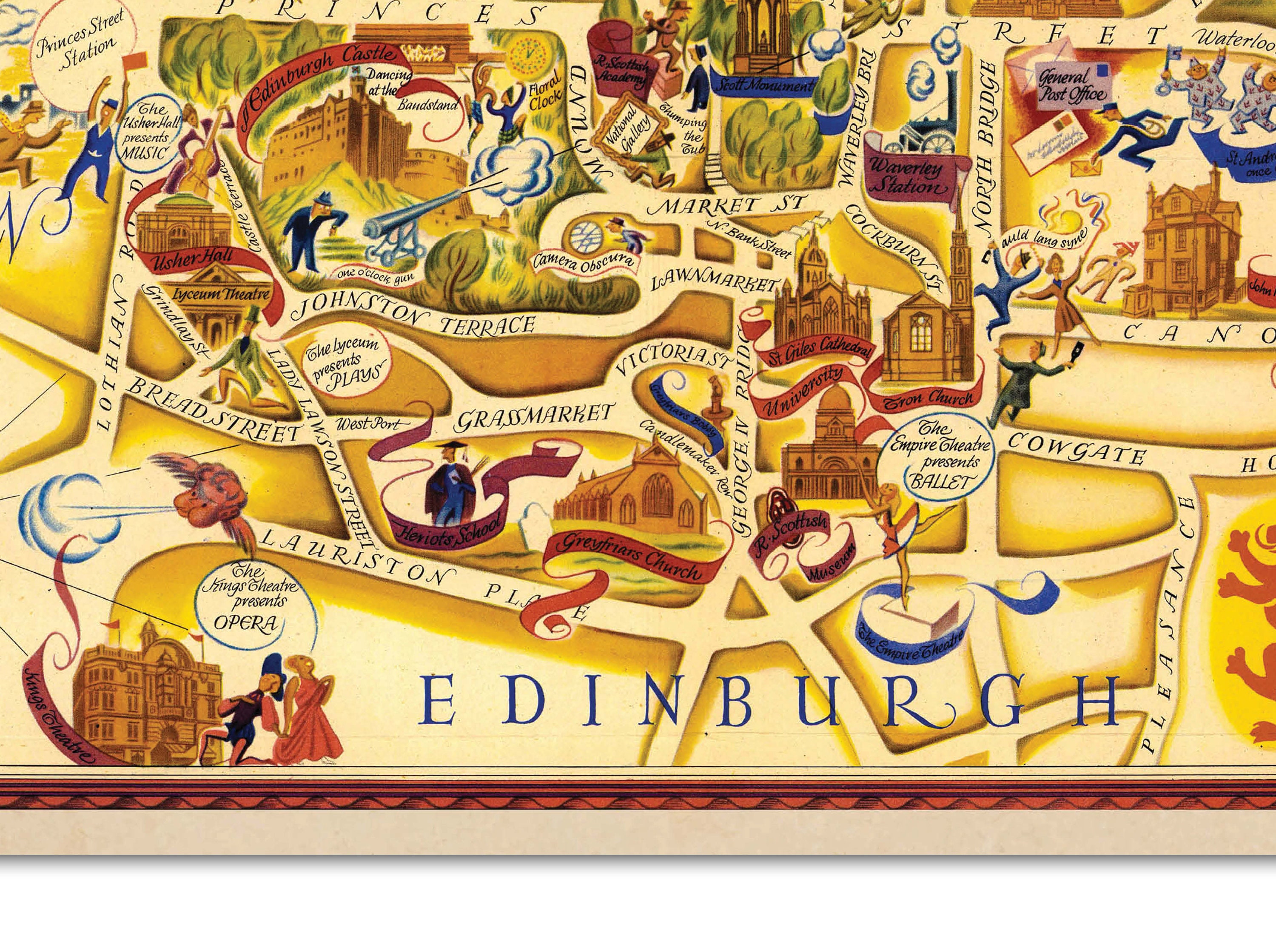 Vintage Edinburgh Edinburgh Karte mit wunderschönen | Etsy