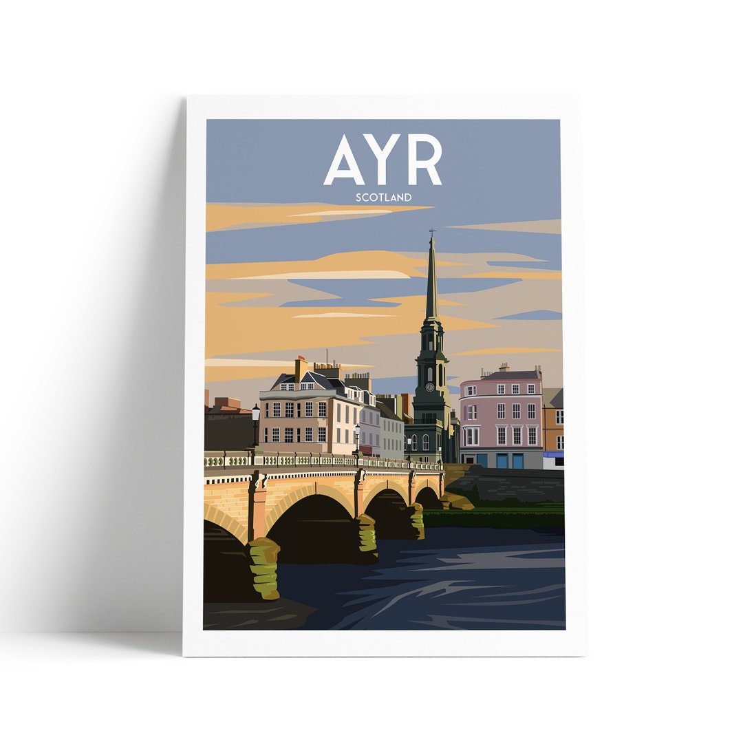 Ayr Print - Scotland Travel Poster - New Bridge - Ayrshire - Etsy UK