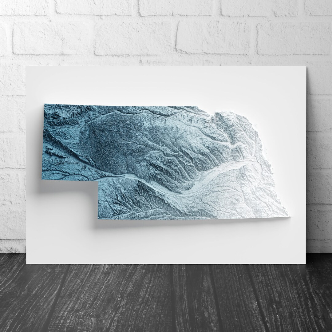 Nebraska Art Relief Map - 2D Print - USA Geology - 2D Shaded Relief Map ...