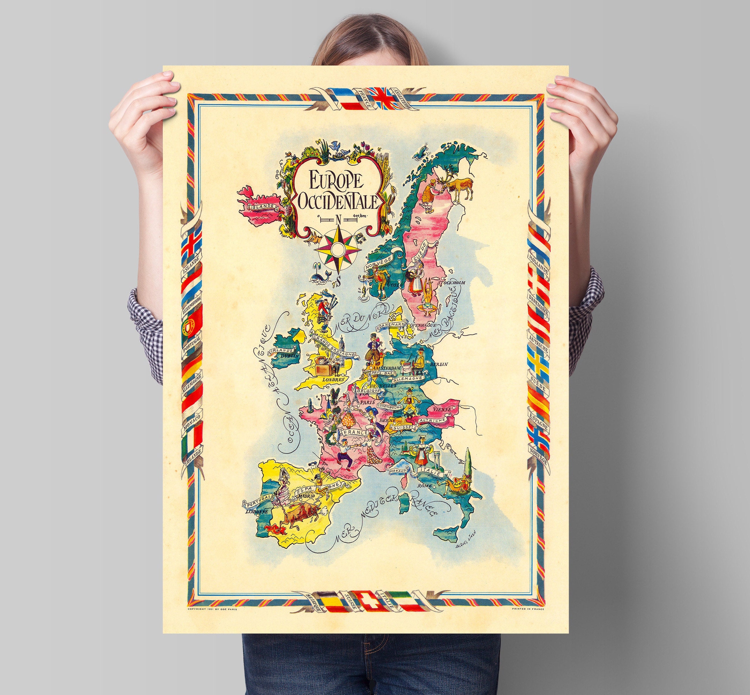 Old Europe Map French Vintage Western Europe Occidentale - Etsy