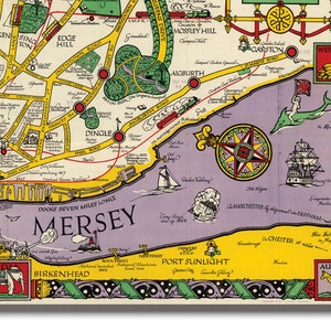 Map of Liverpool| Merseyside Old Map| Vintage Pictorial Map of ...