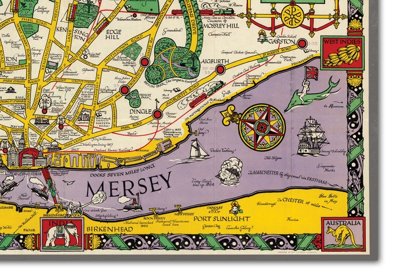 Map of Liverpool Merseyside Old Map Vintage Pictorial Map of - Etsy UK